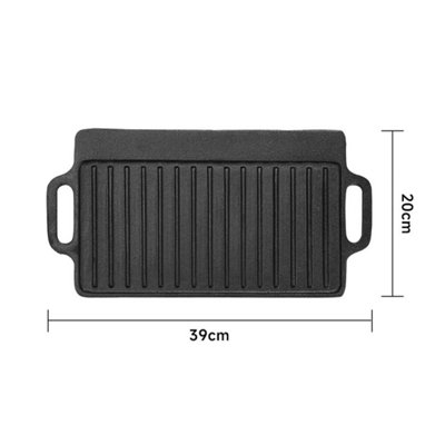 39x20cm Non Stick Reversible Griddle Pan Skillet Cast Iron Plate BBQ ...