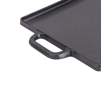 39x20cm Non Stick Reversible Griddle Pan Skillet Cast Iron Plate BBQ ...