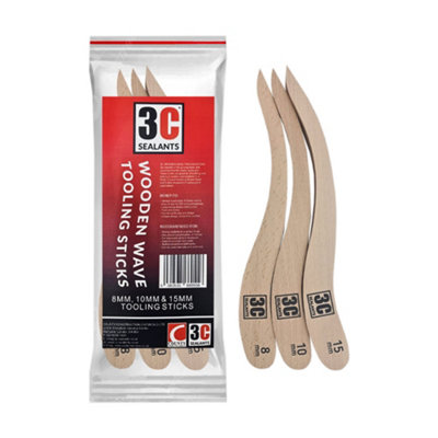 3C Sealants Wooden Wave Silicone Tooling Sticks (Pack of 3) 8mm, 10mm ...