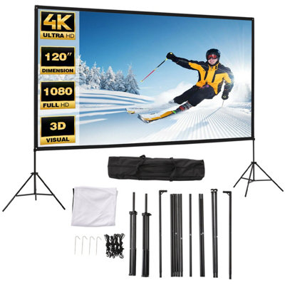 3D 4K HD Portable Projector Screen with Stand 84 Inch 16:9 for Outdoor ...