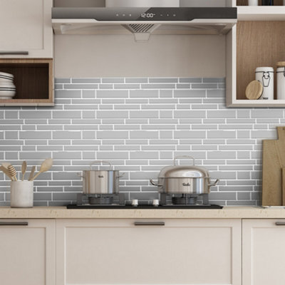 3D Brick Effect Self Adhesive Grey Coated Wall Tile Stickers 10 Pieces ...