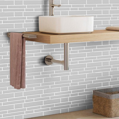 3D Brick Effect Self Adhesive Grey Coated Wall Tile Stickers 10 Pieces ...