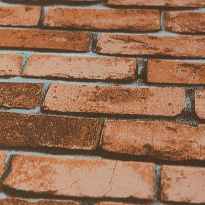 3D Brown Brick Effect Wallpaper Set of 4 Rolls - Covers 216.79 ft² (20. ...