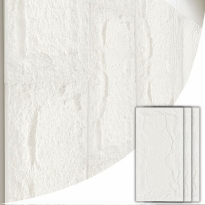 3D Faux Stone Wall Panels (120x60cm) - Pack of 2 Ivory White PU Rock ...