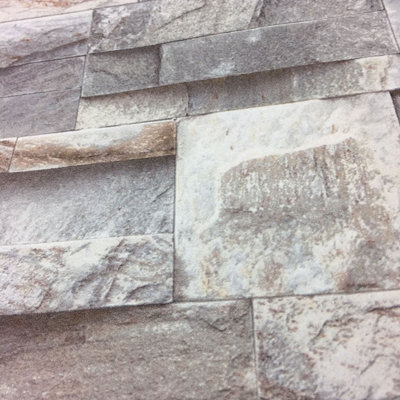 3D Grey Slate Brick Stone Effect Wallpaper Luxury Textured Non Woven ...