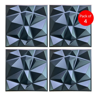 3D PVC Wall Panel Faceted Diamond Design Black Size 500x500x1mm (Pack of 4)