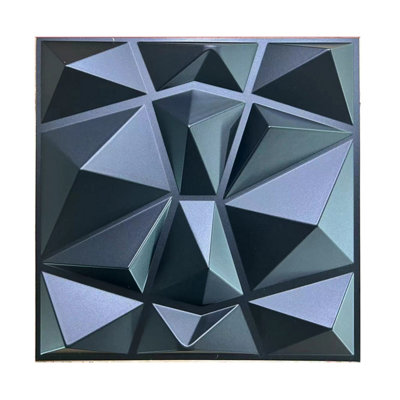 3D PVC Wall Panel Faceted Diamond Design Black Size 500x500x1mm (Pack of 4)
