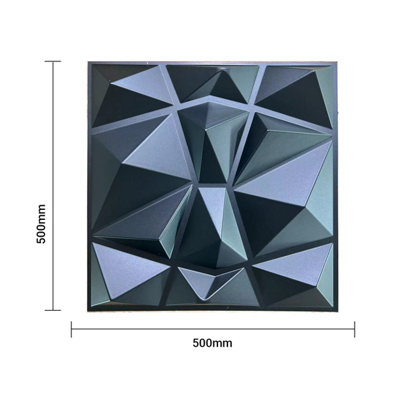 3D PVC Wall Panel Faceted Diamond Design Black Size 500x500x1mm (Pack of 4)