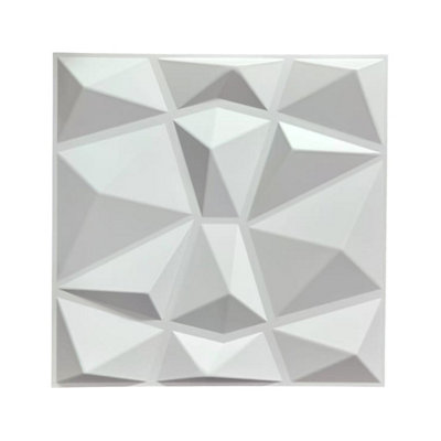 3D PVC Wall Panel Faceted Diamond Design White Size 500x500x1mm (Pack of 4)