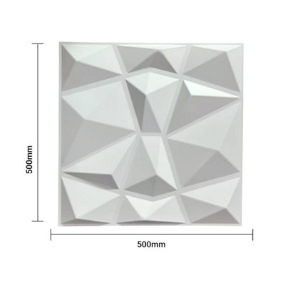 3D PVC Wall Panel Faceted Diamond Design White Size 500x500x1mm (Pack of 4)