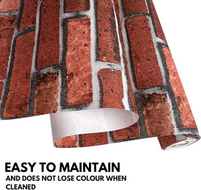 3D Red Brick Effect Wallpaper Set of 4 Rolls - Covers 239.60 ft² (22.26 ...