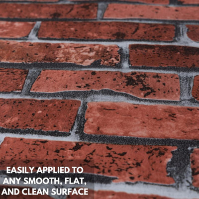 3D Red Brick Effect Wallpaper Set of 4 Rolls - Covers 239.60 ft² (22.26 ...