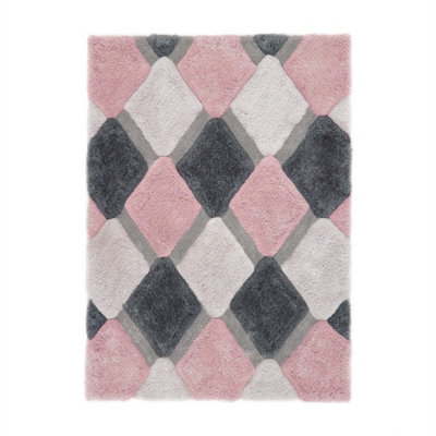 3D Shaggy Blush Rug, Geometric Optical/ (3D) Rug, Modern Shaggy Sparkle ...