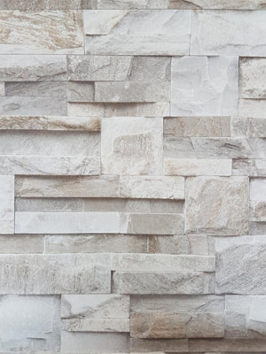 3D Slate Stone Brick Effect Wallpaper Grey Beige Realistic Textured Vintage