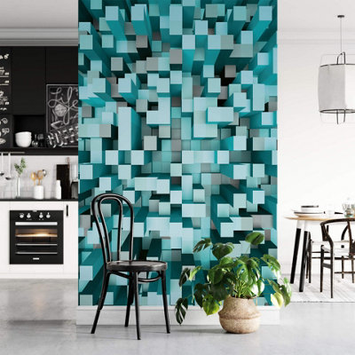 3D Square Blue - Wall Mural - 192x260cm - 5001-4 | DIY at B&Q