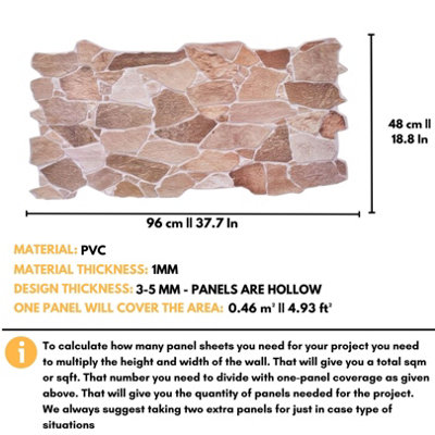 3D Wall Panels with Adhesive - 6 Sheets, 96 x 48 cm each, Covers 2 ...