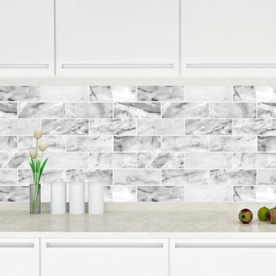 3D White Grey Marble Effect PVC Interior Wall Panels Kitchen Cladding ...