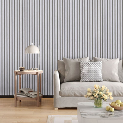 3D Wood Panel Wall Paper Modern Skandi Look Waterproof Wooden Slat ...