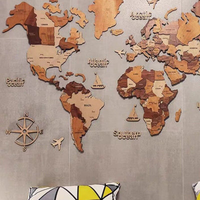 3D Wooden World Map Wall Art Rustic Vintage Home & Office Decor ...