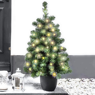 3ft (90cm) Pre-lit Mini Doorstep Christmas Tree with Colour Switch Tech ...