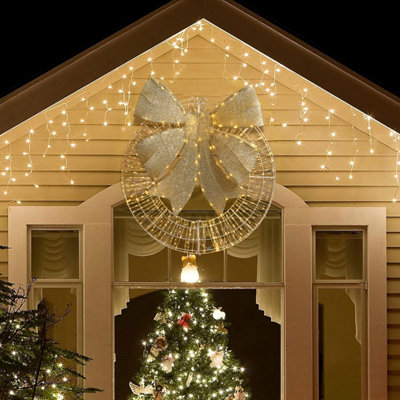 3ft 92cm Christmas Wreath with Lights 30inch Bow Large LED Wreath for Door or Wall 684 Warm ...