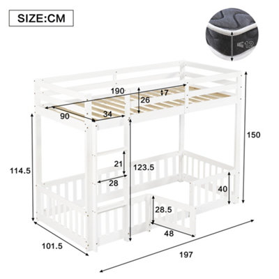 3FT Bunk Bed with Fences and Door, Children's Bed with Fall Protection ...