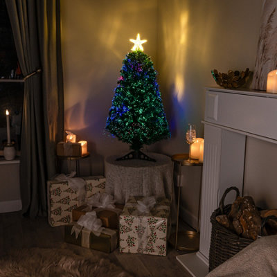 3ft Green Pinprick Fibre Optic Xmas Tree with Multi Coloured Fibre ...