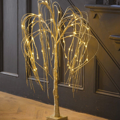 3ft LED Illuminated Golden Willow Tree - Battery Powered Indoor Home ...
