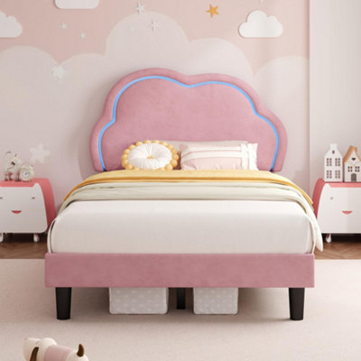 3FT Single Bed Frame, Adjustable Headboard, LED Light, Soft Velvet ...