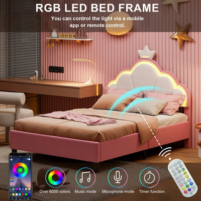 3ft Single Bed Frame with LED Cloud Adjustable Headboard, Upholstered ...