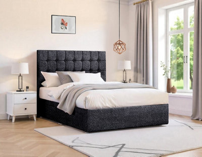 3FT Single Dumfries Graphite Divan Bed Set with 26'' Cube Headboard ...