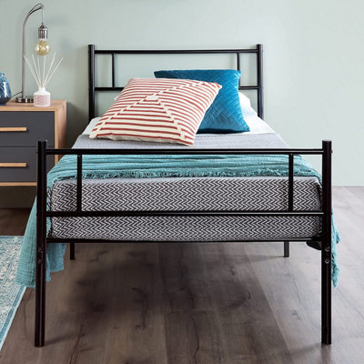3ft Single Metal bed Frame In Black With Straight Headboard
