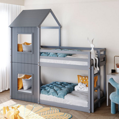 3FT Treehouse Bunk Bed 90x190-Single Cabin Bed Frame with Mid-Sleeper ...