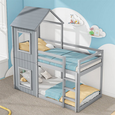 3FT Treehouse Bunk Bed (90x190cm), Single Mid-Sleeper Cabin Bed with ...