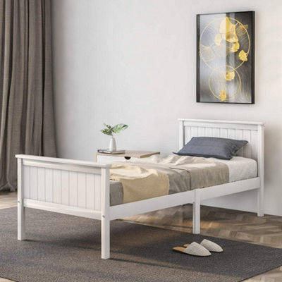 3FT Wooden Single Frame with Headboard and Footboard,White
