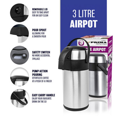 3L Garden Stainless Steel Air Pot Hot Drinks Flask Travel Vacuum Airpot New