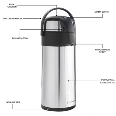 3L Tea Coffee Air Pot Flask Pump Action Vacuum Insulated Carry Handle DIY