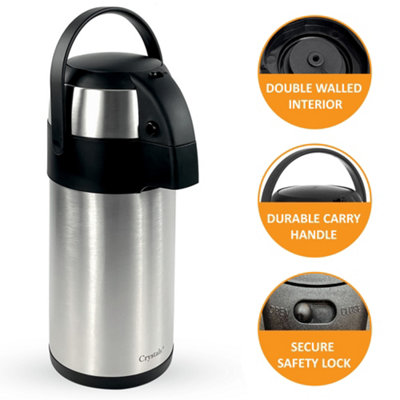 3L Tea Coffee Air Pot Flask Pump Action Vacuum Insulated Carry Handle DIY