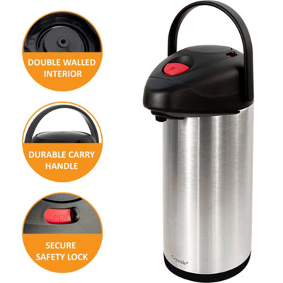 3L Tea Coffee Air Pot Flask Pump Action Vacuum Insulated Carry Handle DIY