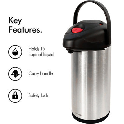 3L Tea Coffee Air Pot Flask Pump Action Vacuum Insulated Carry Handle DIY