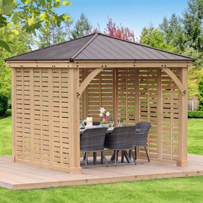 3m (10ft) Meridian Gazebo with Triple Privacy Wall