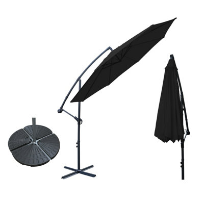 3M Black Cantilever Banana Parasol Umbrella Garden Patio Outdoor Sun ...