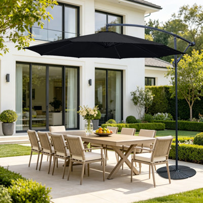 3M BLACK CANTILEVER BANANA PARASOL UMBRELLA GARDEN PATIO UV PROTECTION ...
