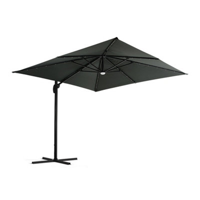 3M Cantilever Parasol with Lights Umbrella with 360 Degree Rotation and ...