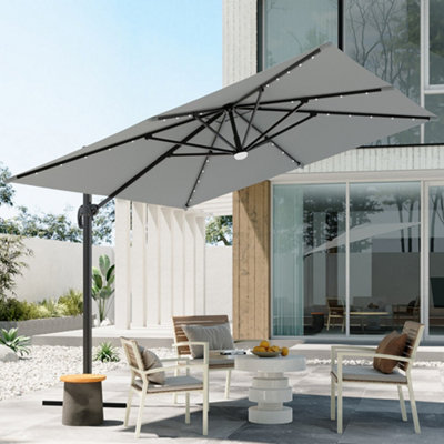 3m Cantilever Parasol with Solar LED Lights and 360 Degree Rotation ...