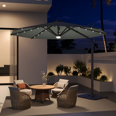 3M CANTILEVER PARASOL WITH SOLAR LIGHT AND PARASOL BASE