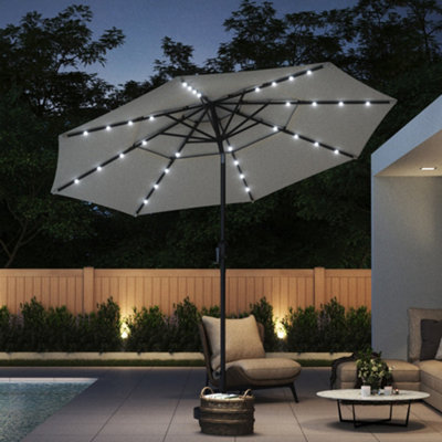 3m Garden Metal Parasol with Solar Lights 3 Tier No Base Patio Umbrella ...