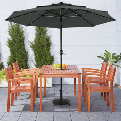 3m Garden Metal Parasol with Solar Lights 3 Tier Patio Umbrella with ...