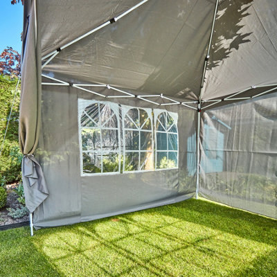3m Grey Gazebo with Sides Windows Zip Up Marquee Outdoor Garden Party Tent