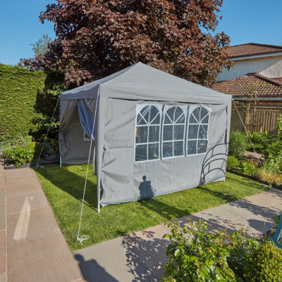 3m Grey Gazebo with Sides Windows Zip Up Marquee Outdoor Garden Party Tent